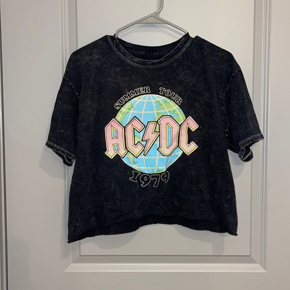 Tops | Acid Wash Acdc Cropped Band Tee | Poshmark